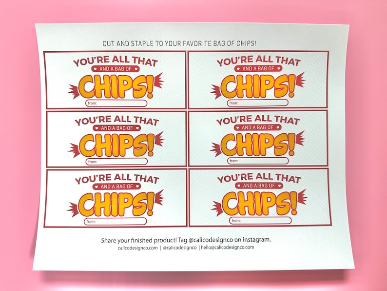 Bag of Chips Funny Printable Valentine, Classroom Valentine Non-candy ...