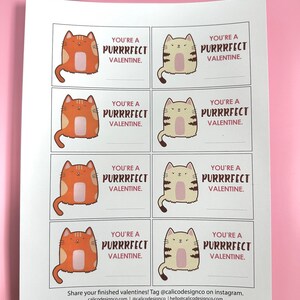 Cat Kitty Printable Valentine | Kids Valentine Class Valentine School ...