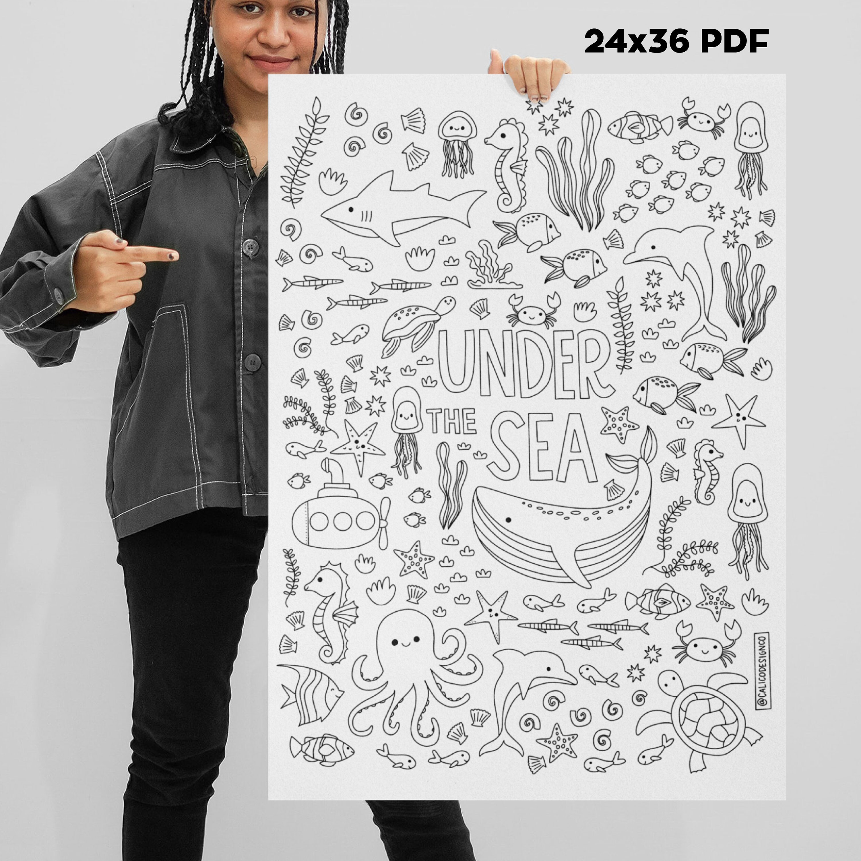 Under the Sea Ocean Life Coloring Page Poster Printable Bundle, Whale ...