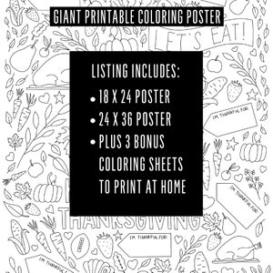 Thanksgiving Coloring Page Poster Printable Digital Files, DIY ...