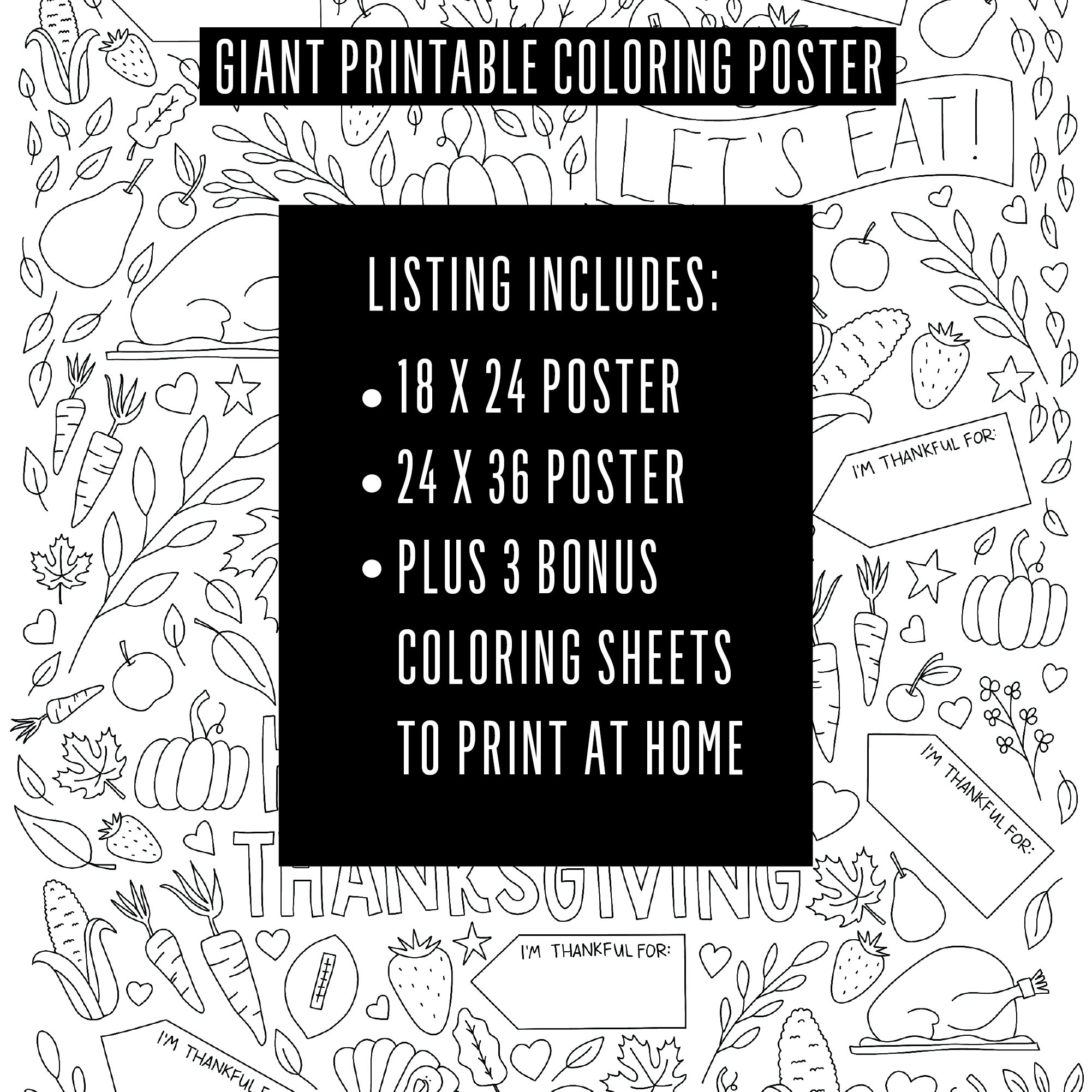 Thanksgiving Coloring Page Poster Printable Digital Files, DIY ...