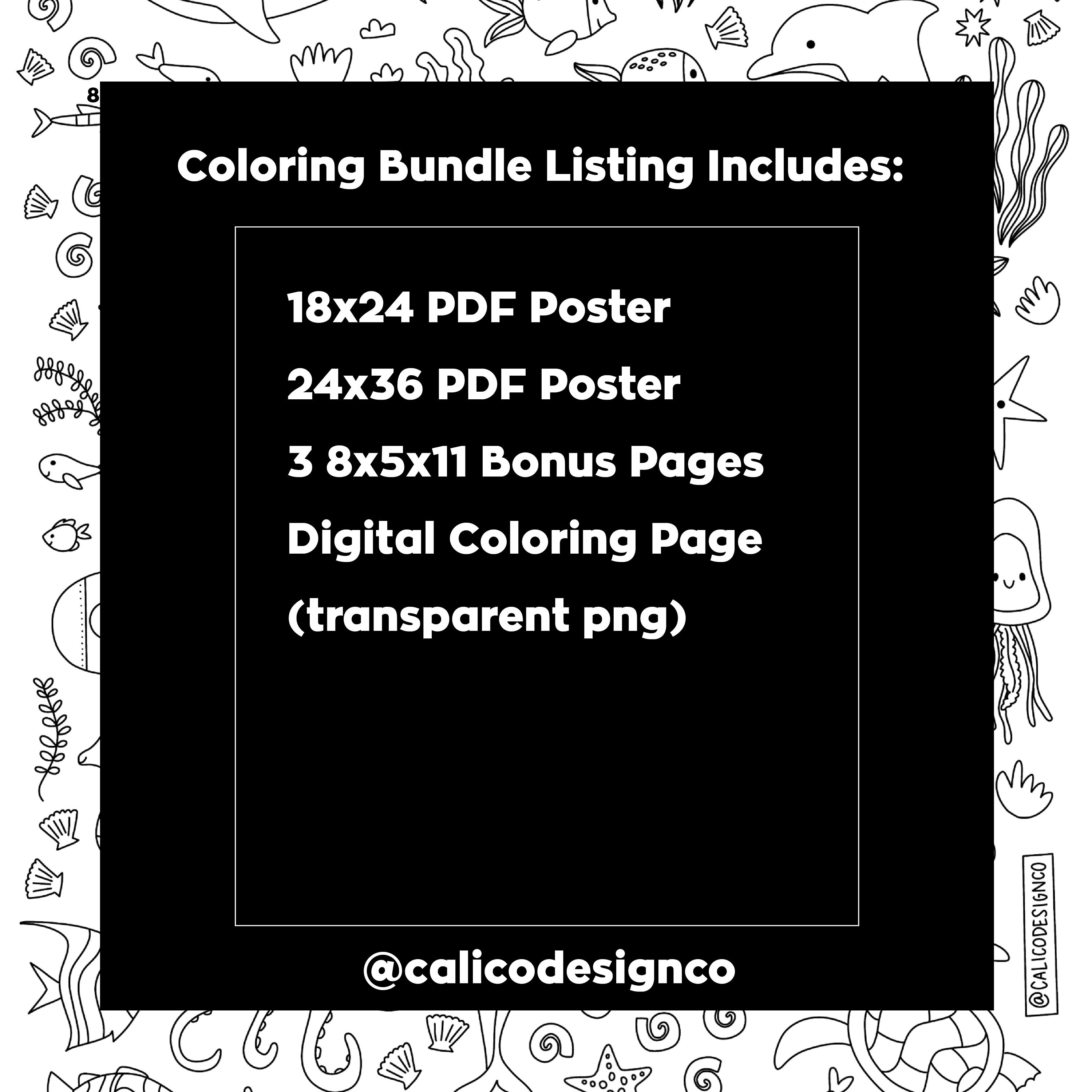 Under the Sea Ocean Life Coloring Page Poster Printable Bundle, Whale ...
