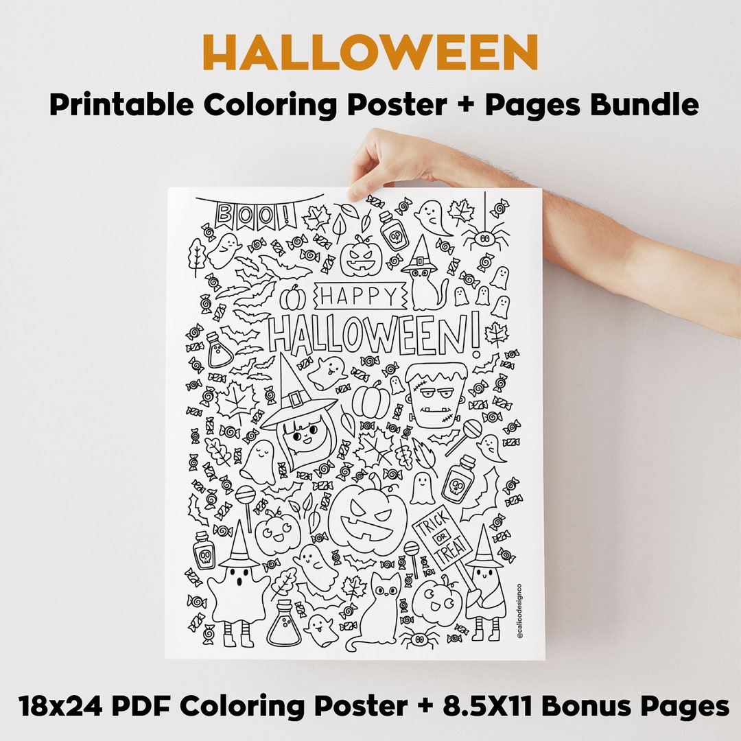 Halloween Coloring Pages Poster Printable Kids Activity - Etsy