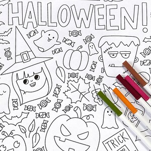 Halloween Coloring Pages Poster Printable, Kids Activity, Witch ...