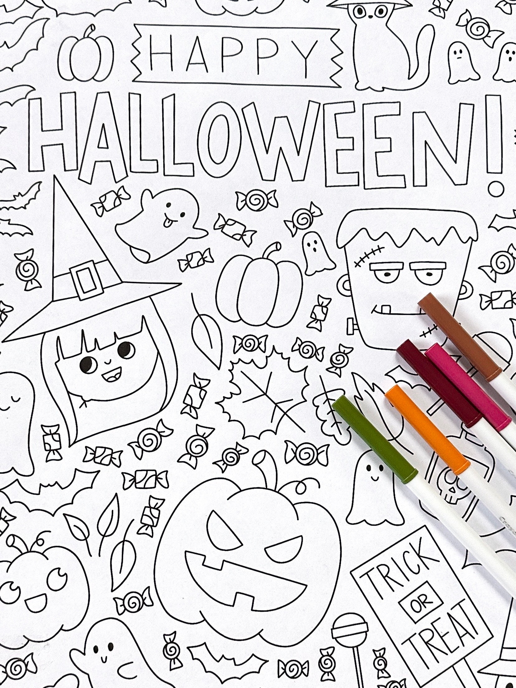 Halloween Coloring Pages Poster Printable, Kids Activity, Witch ...