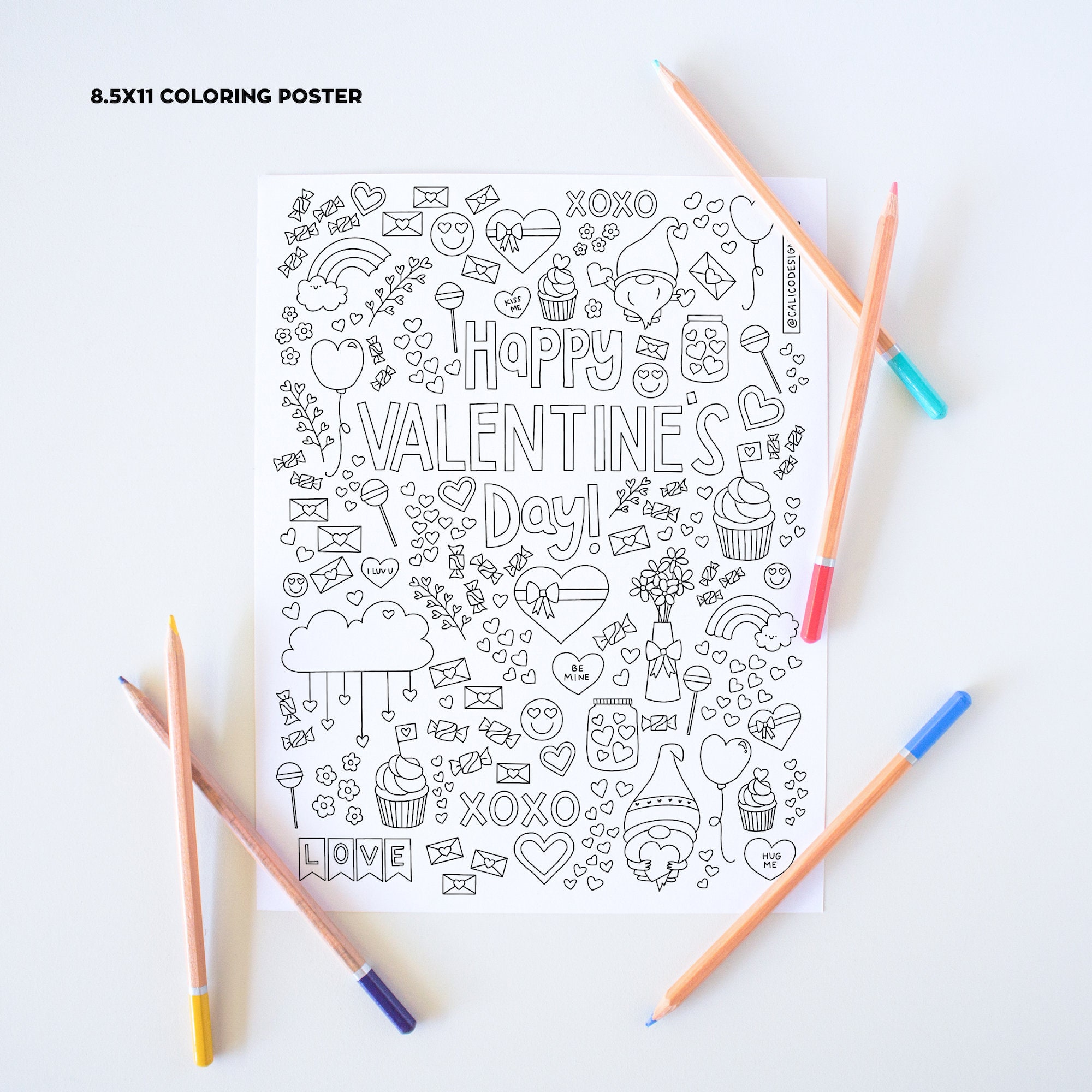 Valentine's Day Coloring Poster Printable Bundle Valentine Coloring ...