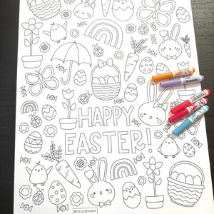 Easter Coloring Page Poster Printable Bundle, Easter Bunny, Flowers ...