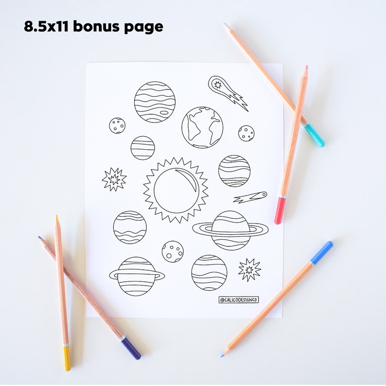 Space Planets Astronauts Coloring Page Poster Printable Bundle, Stars ...