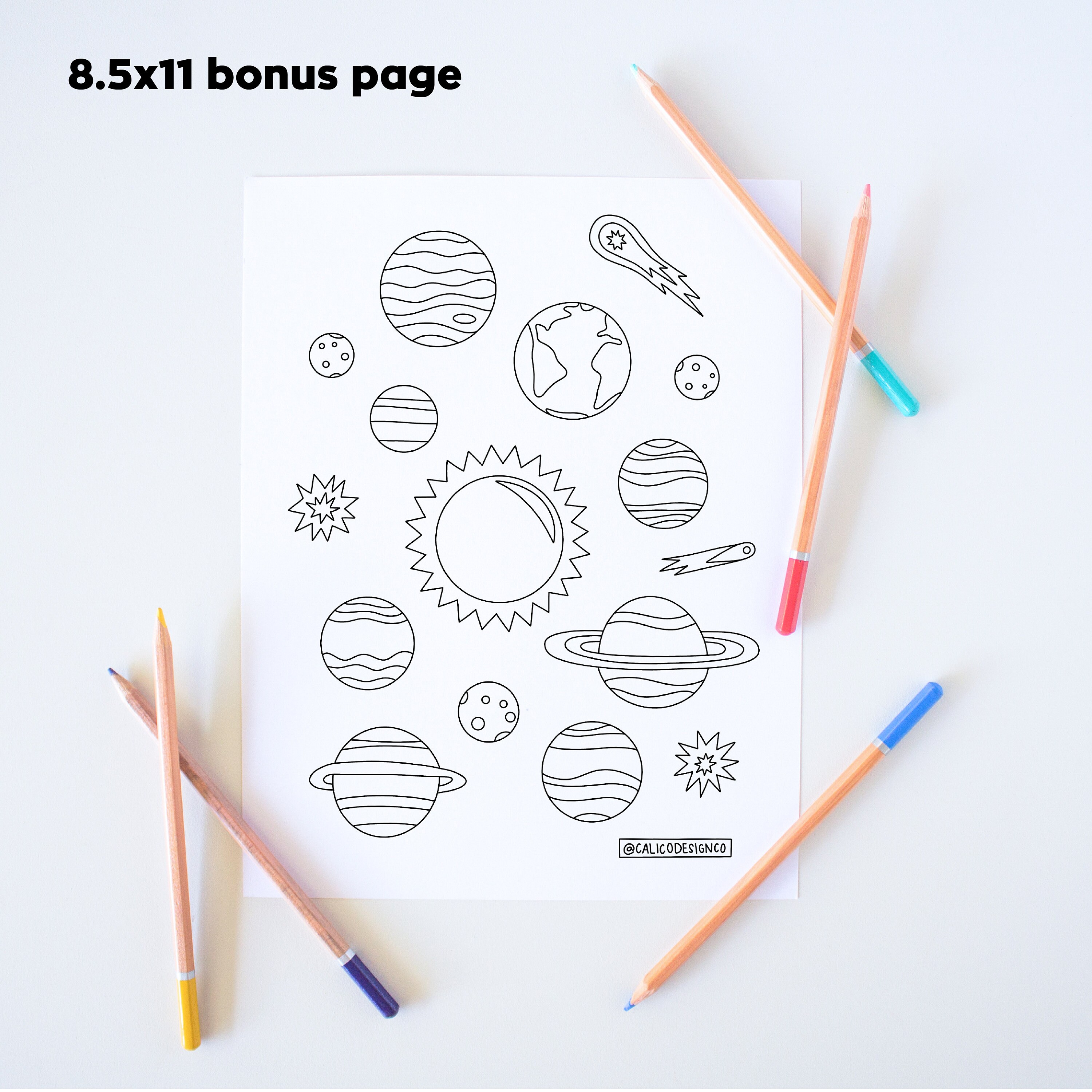 Space Planets Astronauts Coloring Page Poster Printable Bundle, Stars ...