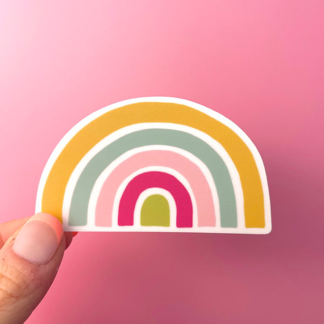 Rainbow Happy Cute Vinyl Sticker - Minimalist Happy Rainbow - MacBook ...