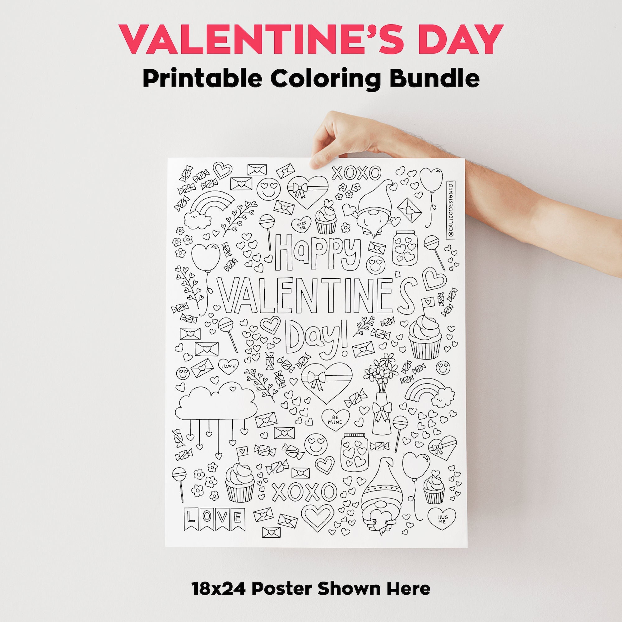 Valentine's Day Coloring Poster Printable Bundle Valentine Coloring ...
