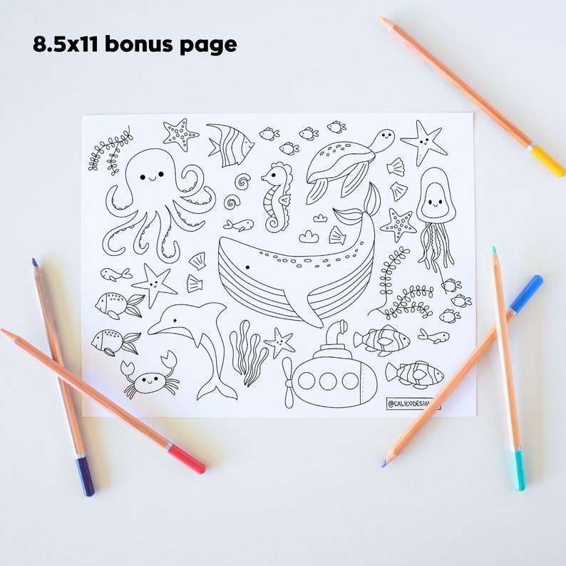 Under the Sea Ocean Life Coloring Page Poster Printable Bundle, Whale ...