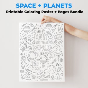 Space Planets Astronauts Coloring Page Poster Printable Bundle, Stars ...