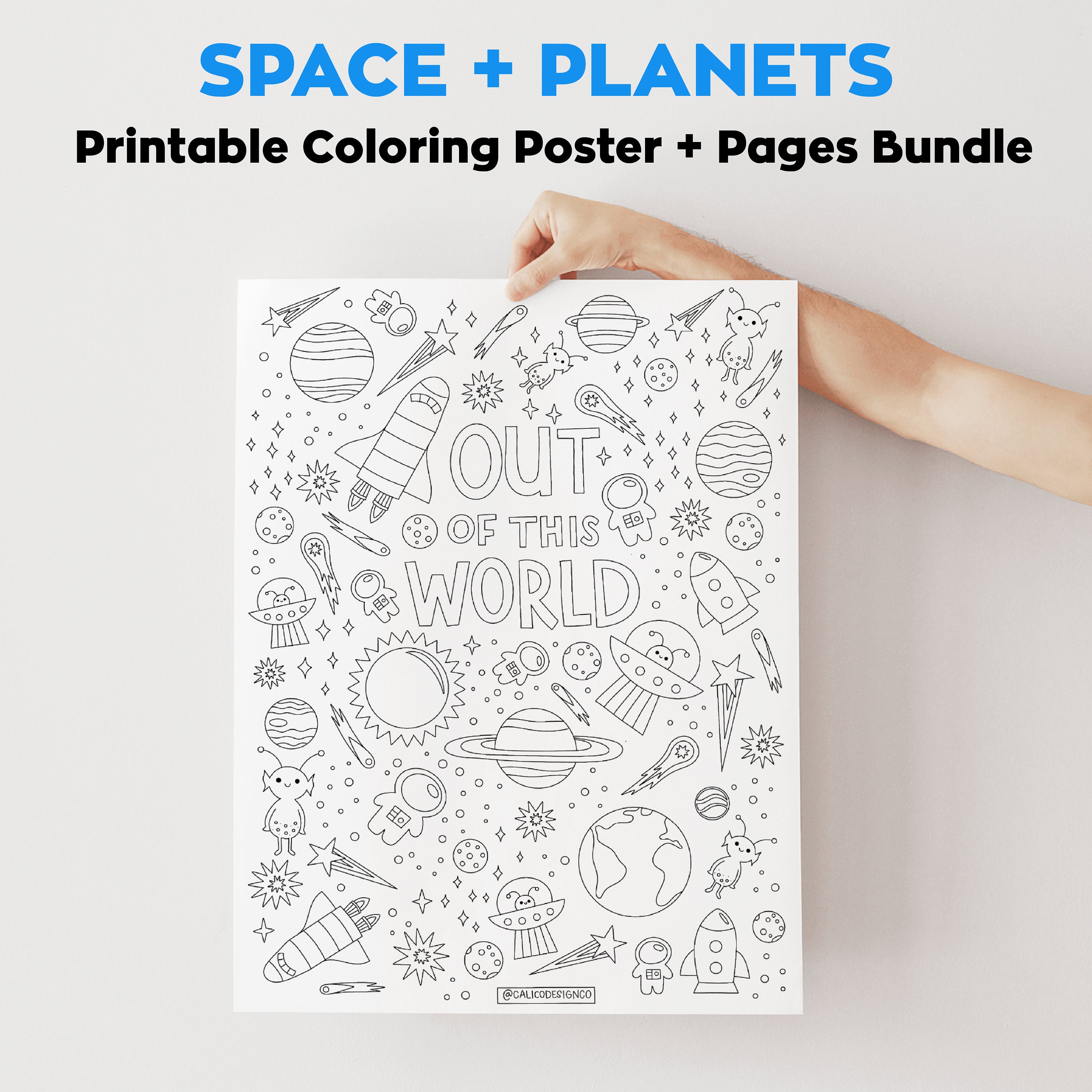 Space Planets Astronauts Coloring Page Poster Printable Bundle, Stars ...