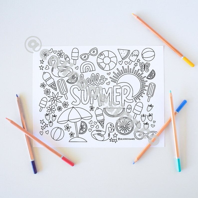 Summer Coloring Pages Poster Printable, Coloring Activity, Fruit ...