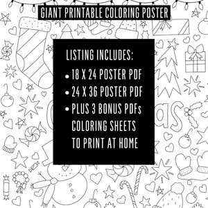Christmas Coloring Page Poster Printable Bundle 18x24, 24x36, Bonus 8 ...