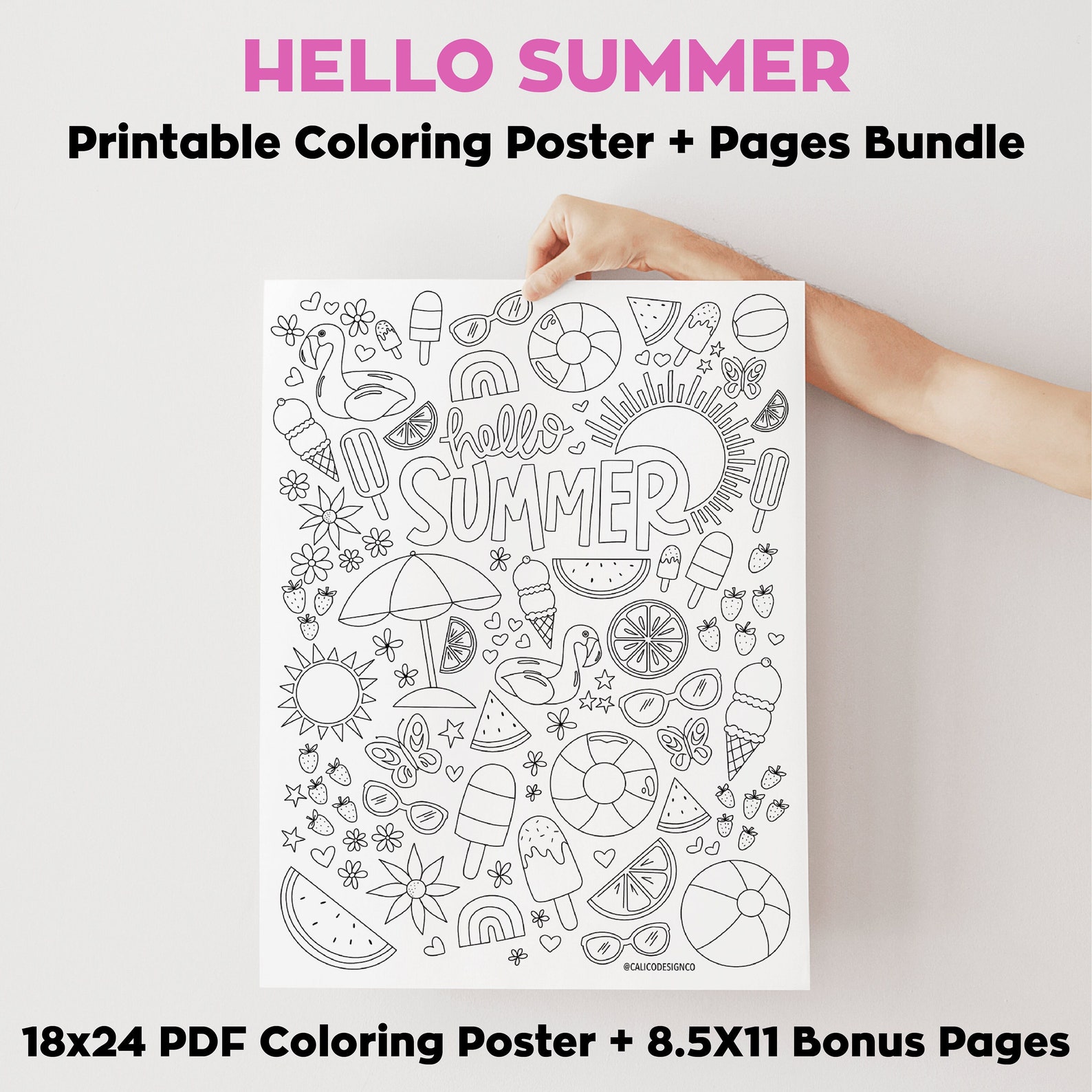 Summer Coloring Pages Poster Printable, Coloring Activity, Fruit ...