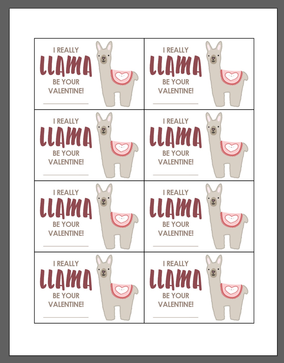Llama Printable Valentine - Kids Valentine School Valentine Class ...