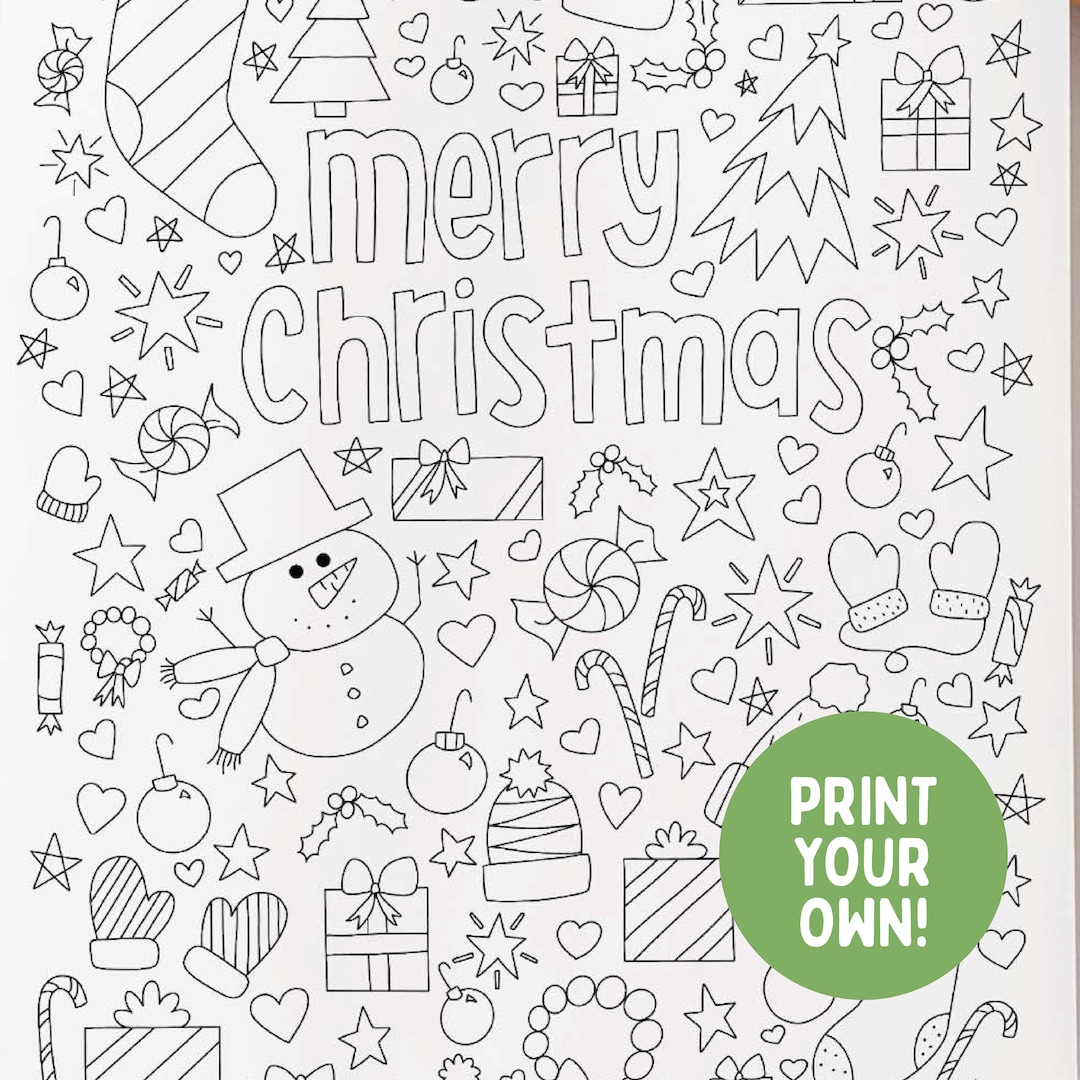 Christmas Coloring Page Poster Printable Bundle 18x24, 24x36, Bonus 8 ...