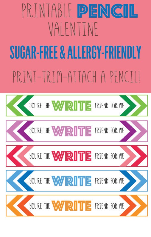 You're the WRITE Friend for Me - Printable Pencil Valentine - Kids ...