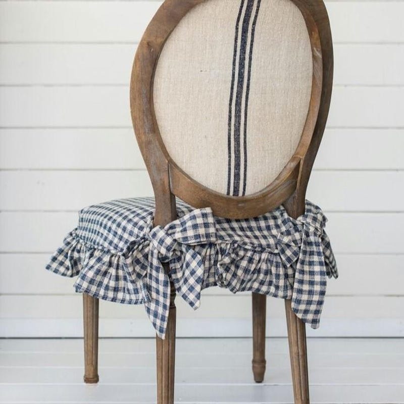 Gingham Linen Chair Cover - Etsy