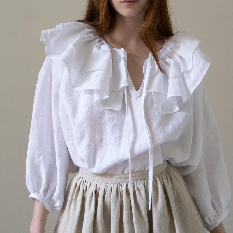 White Ruffle Blouse - Etsy