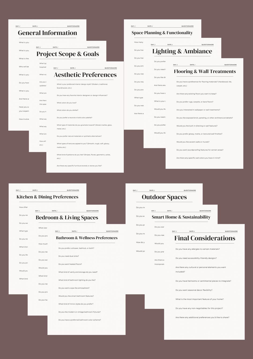 Interior Design Client Questionnaire | PDF Form | Onboarding Template ...