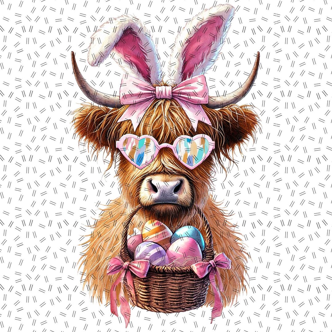 Easter Highland Cow Rabbit Bunny Clipart, Bunny PNG Files, Easter Eggs ...