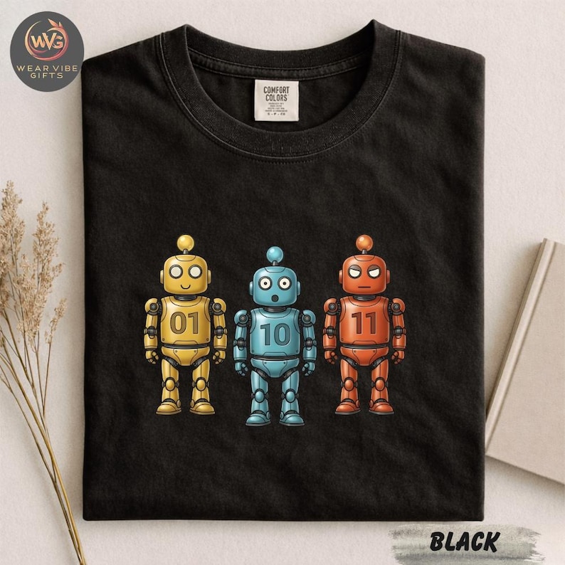 01 10 11 Robot Shirt, Binary Code Programmer Tee, Funny Coding Humor ...