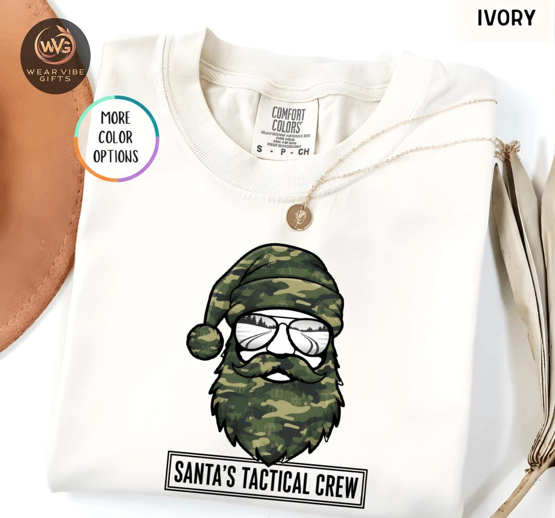 Santa's Tactical Crew Camo Shirt, Vintage Santa Face Christmas Tee ...