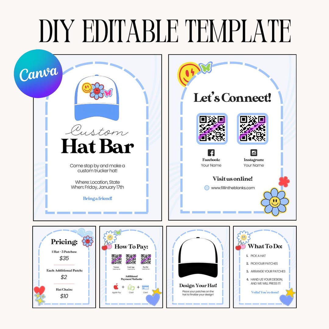 Trucker Hat Bar Template - Fully Editable in Canva - Etsy