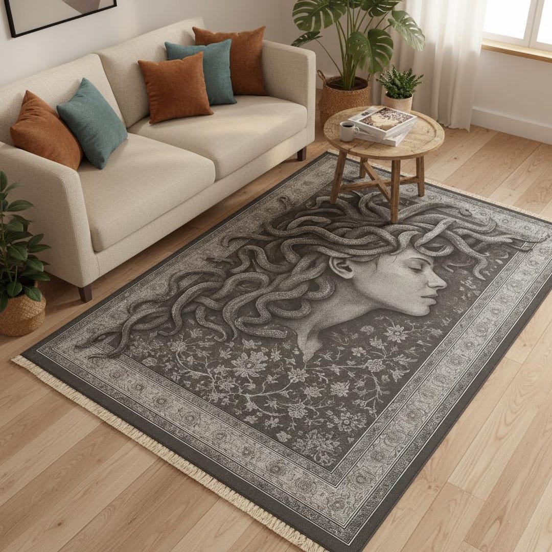 Medusa Rug With Greek Mythology Snake Hair Woman Design Gothic Black ...