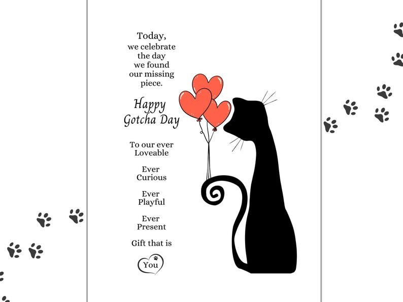 Cat Gotcha Day Card: Printable Greeting Card (PDF) - Etsy