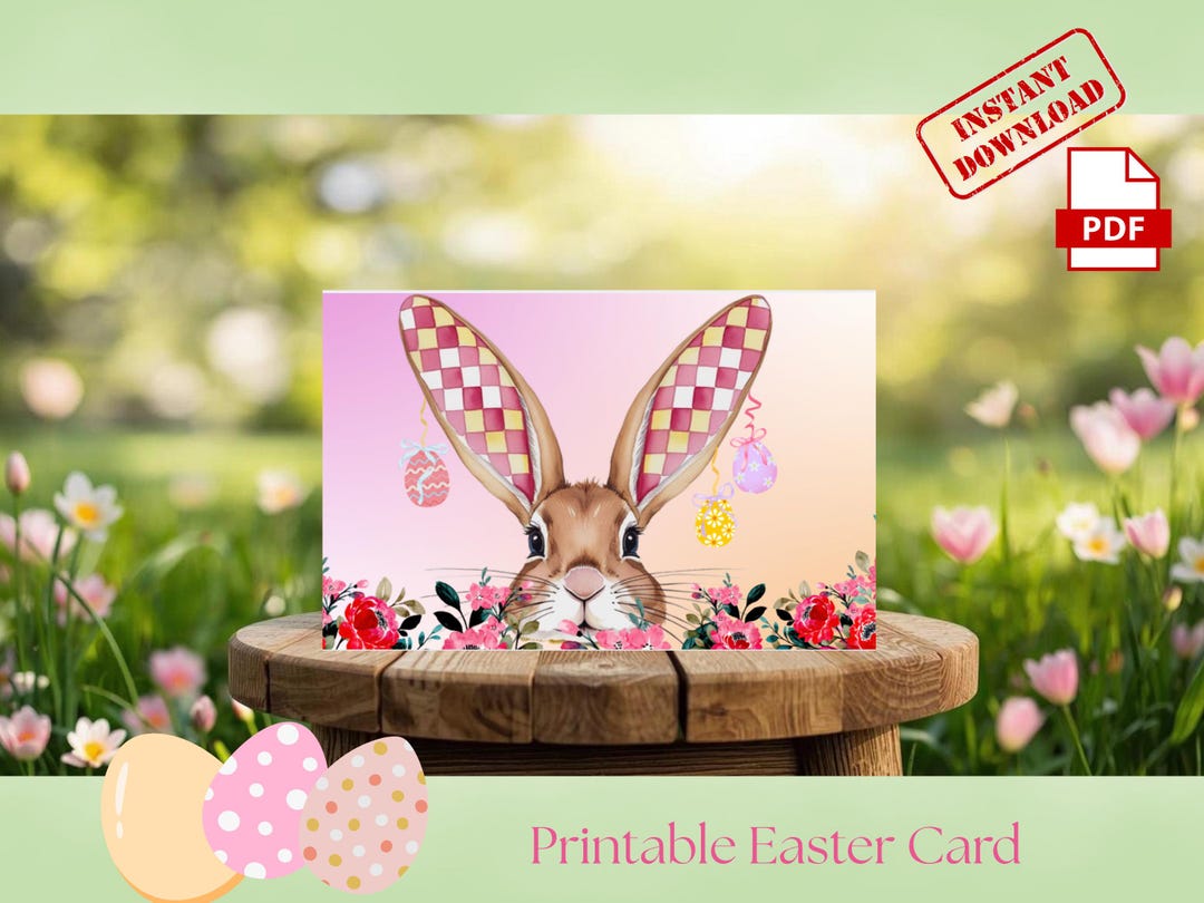 Printable Easter Bunny Greeting Card, Floral 5x7 (PDF Download) - Etsy