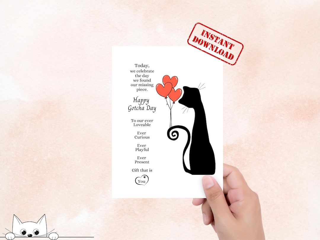 Cat Gotcha Day Card: Printable Greeting Card (PDF) - Etsy