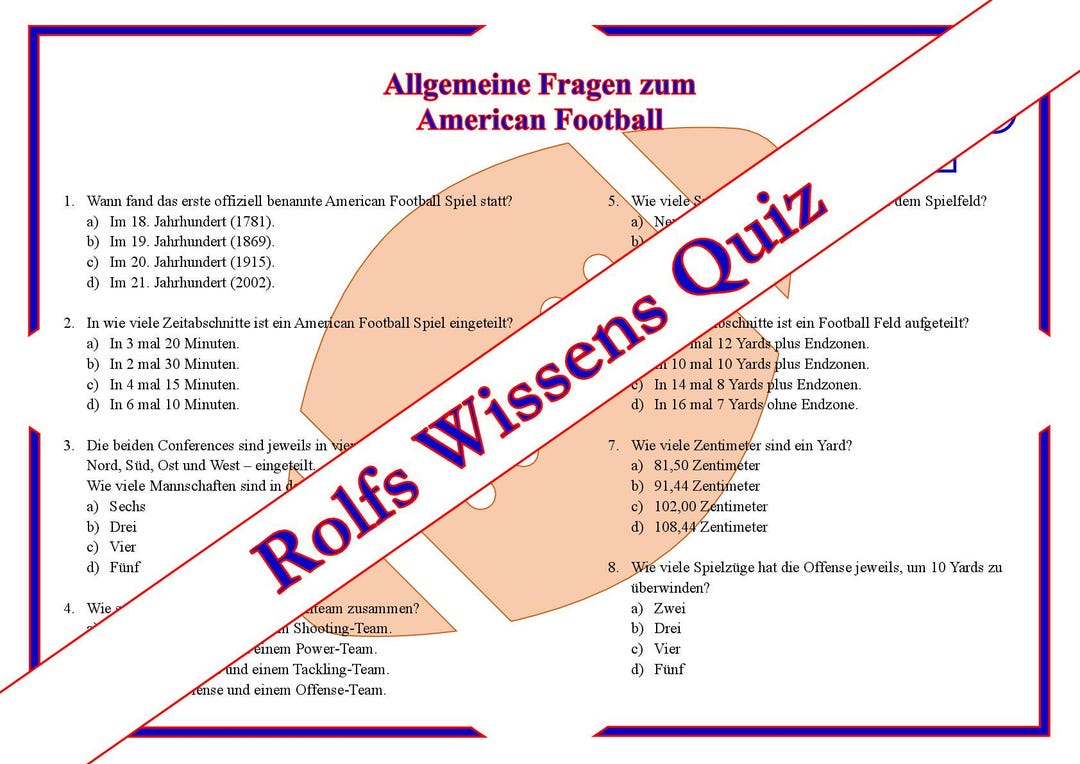 Quiz General Basics of American Football - Digital Download - Etsy