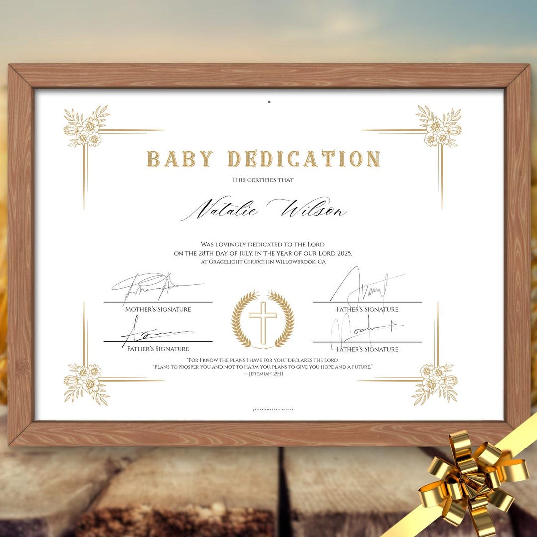 Baby Dedication Certificate | Editable Baby Dedication Card | Baptism ...
