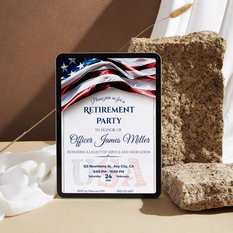 Modern Police Retirement Invitation Template: Editable Celebration Card ...