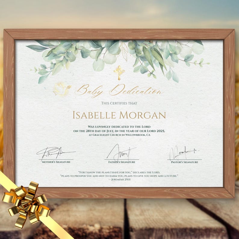 Editable Baby Dedication Certificate Template: Church Keepsake (digital ...