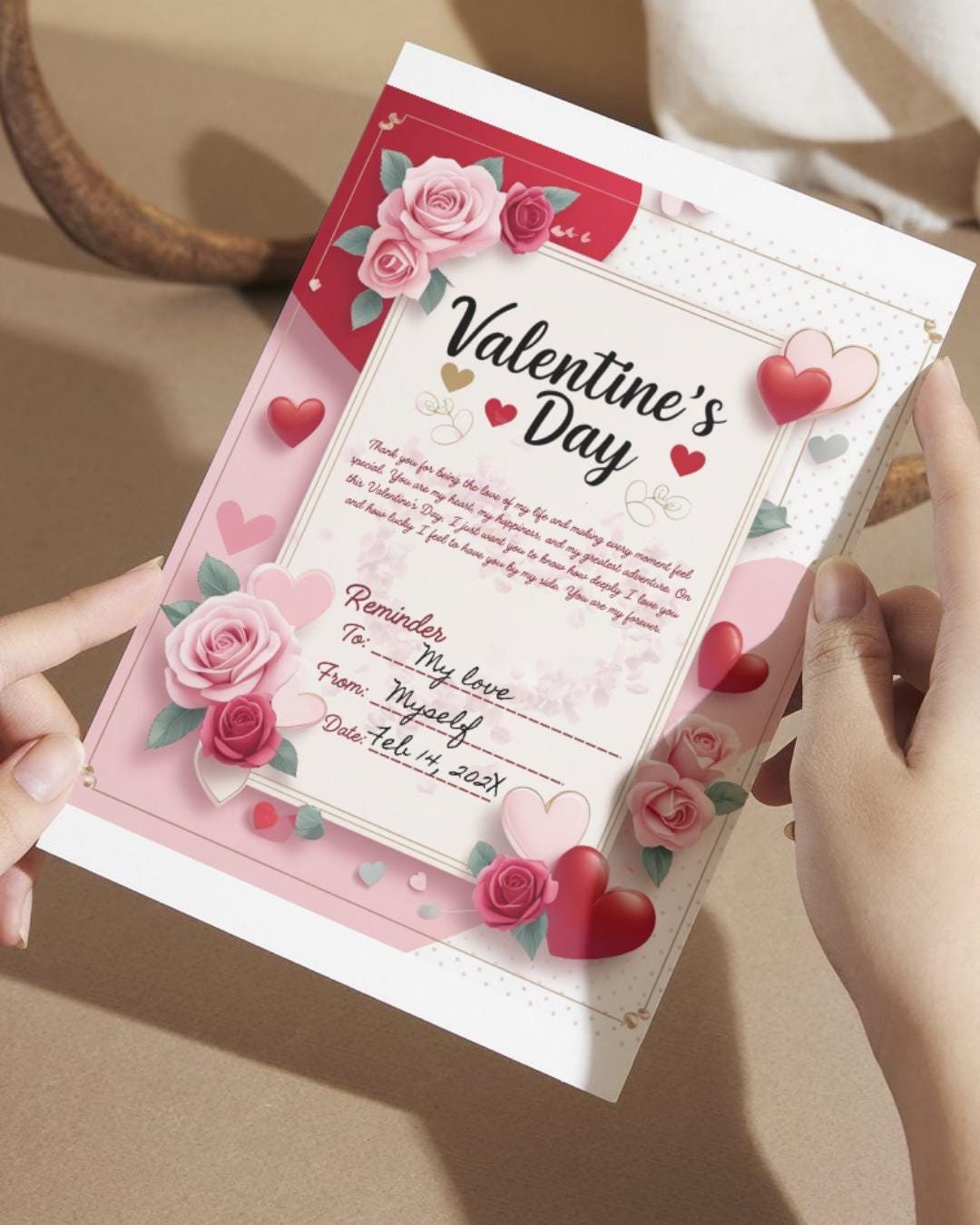 Customizable Valentine's Day Card With Roses, Editable Love Card ...