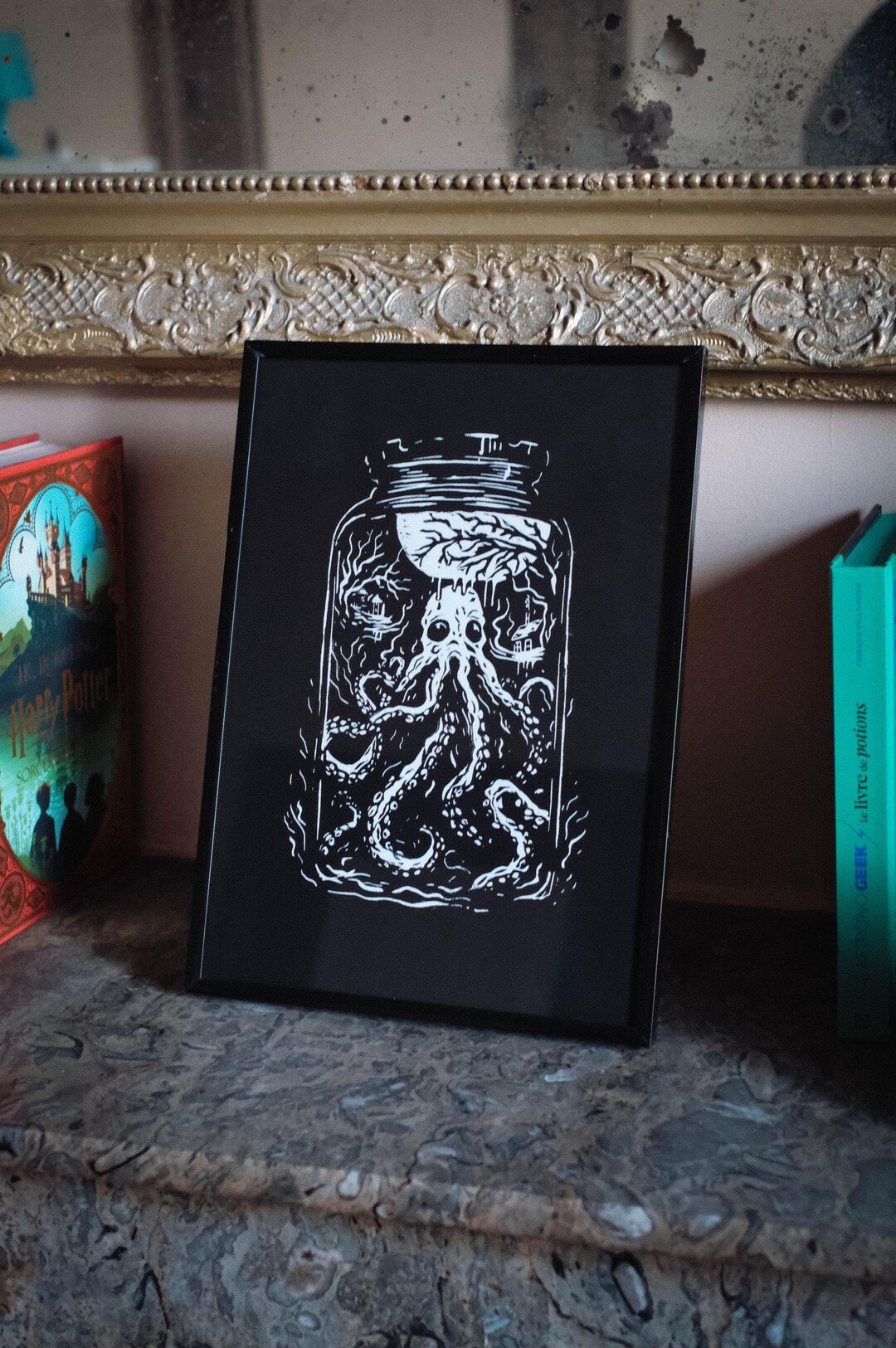 Linocut CTHULHU IN A JAR Handmade Print H.P Lovecraft Universe A4 ...