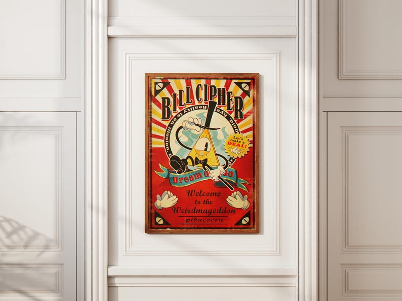Gravity Falls Poster, Bill Cipher Weirdmageddon Poster, Vintage Poster ...