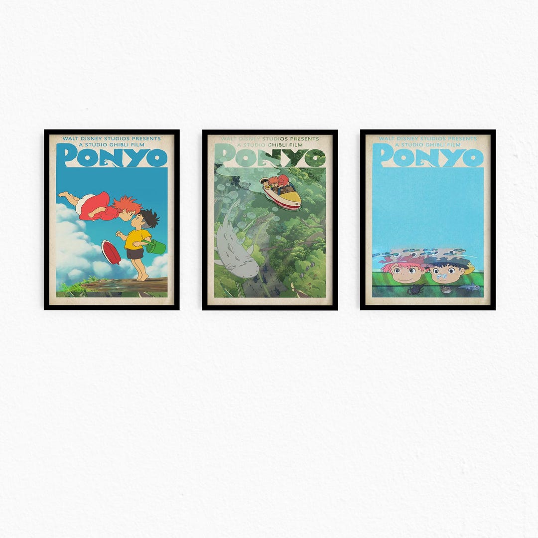Set of 3 Ponyo Poster Studio Ghibli Print, Studio Ghibli Poster, Ponyo ...