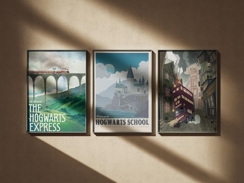 Set of 6 Digital Download Travel Posters, Wizard Travel Poster Art ...