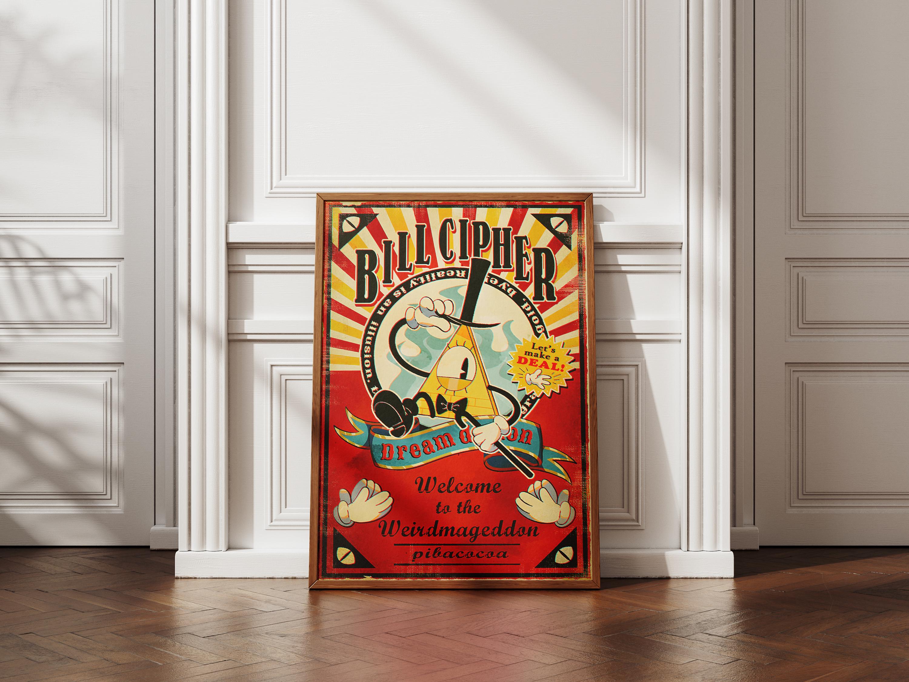 Gravity Falls Poster, Bill Cipher Weirdmageddon Poster, Vintage Poster ...