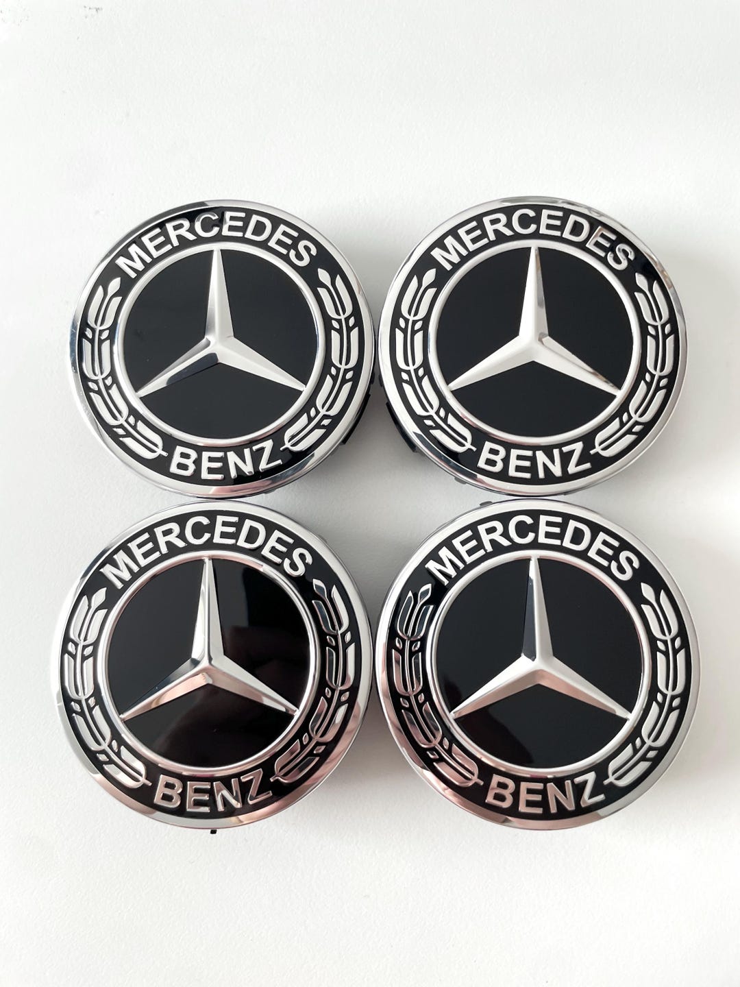 4x Hubcaps 75 Mm for Mercedes | Center Caps 75 Mm Black for Mercedes ...
