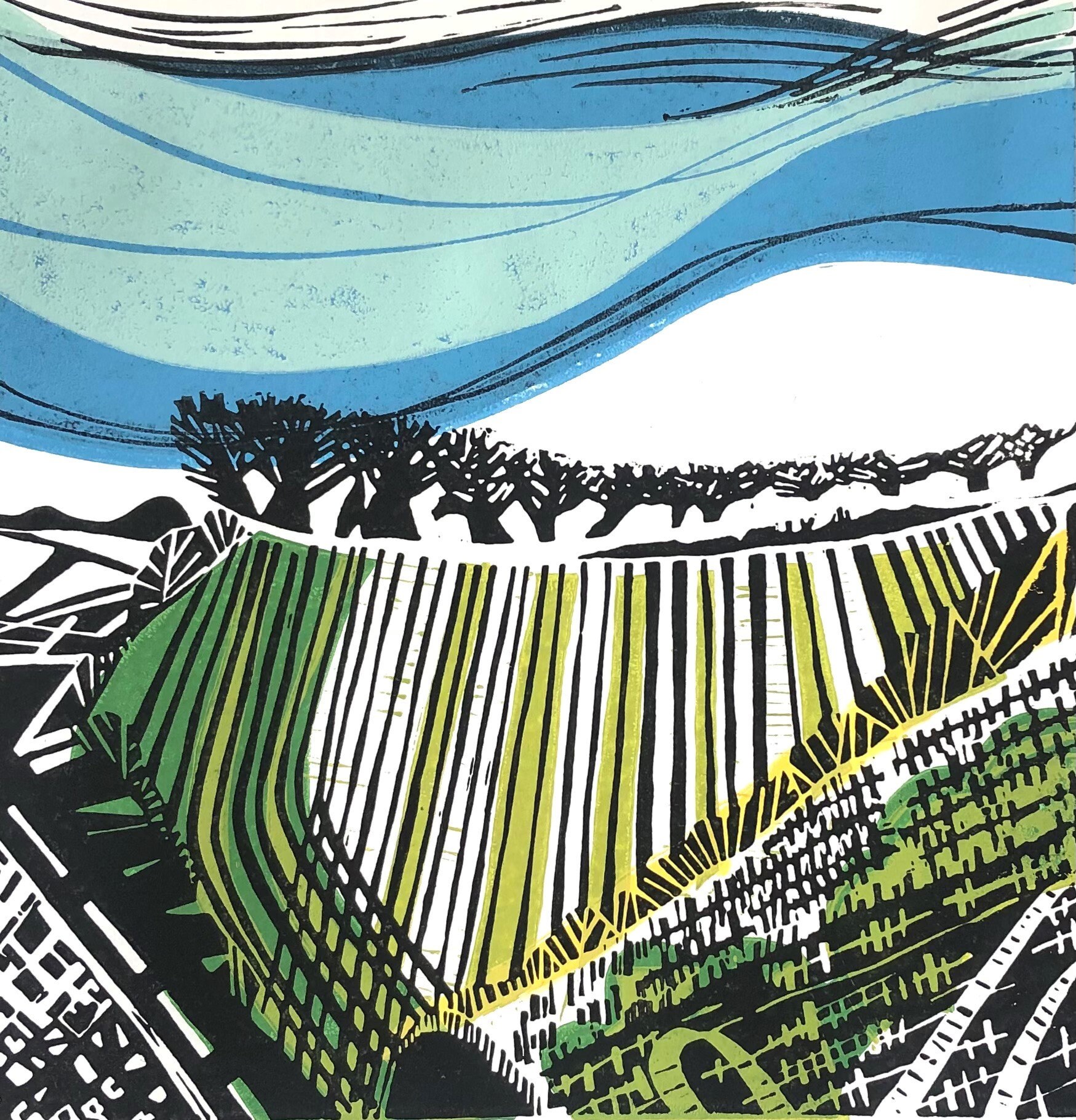 Field of Furrows Linocut Print Original - Etsy