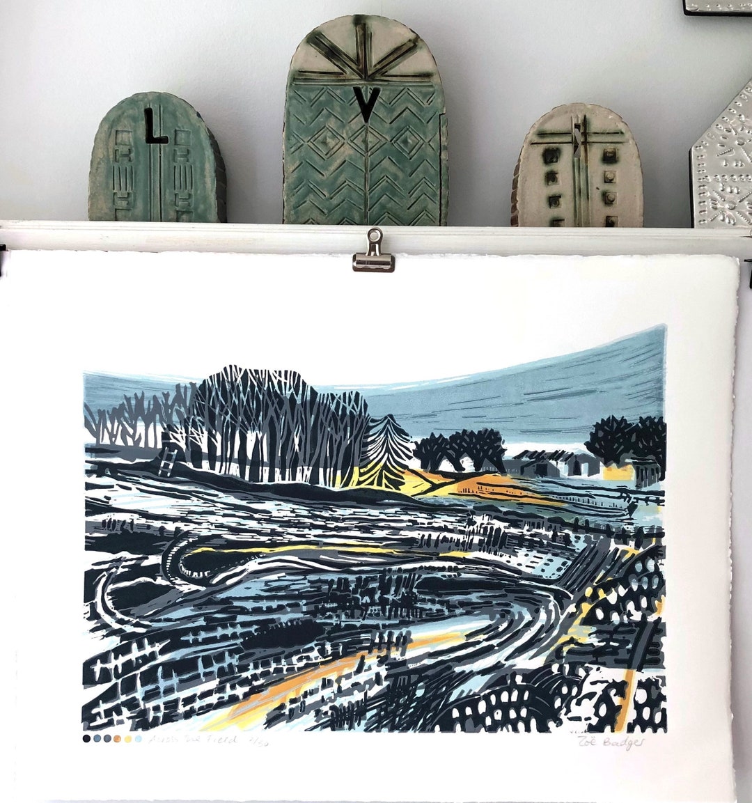 Across the Field Linocut and Mono Print Original - Etsy
