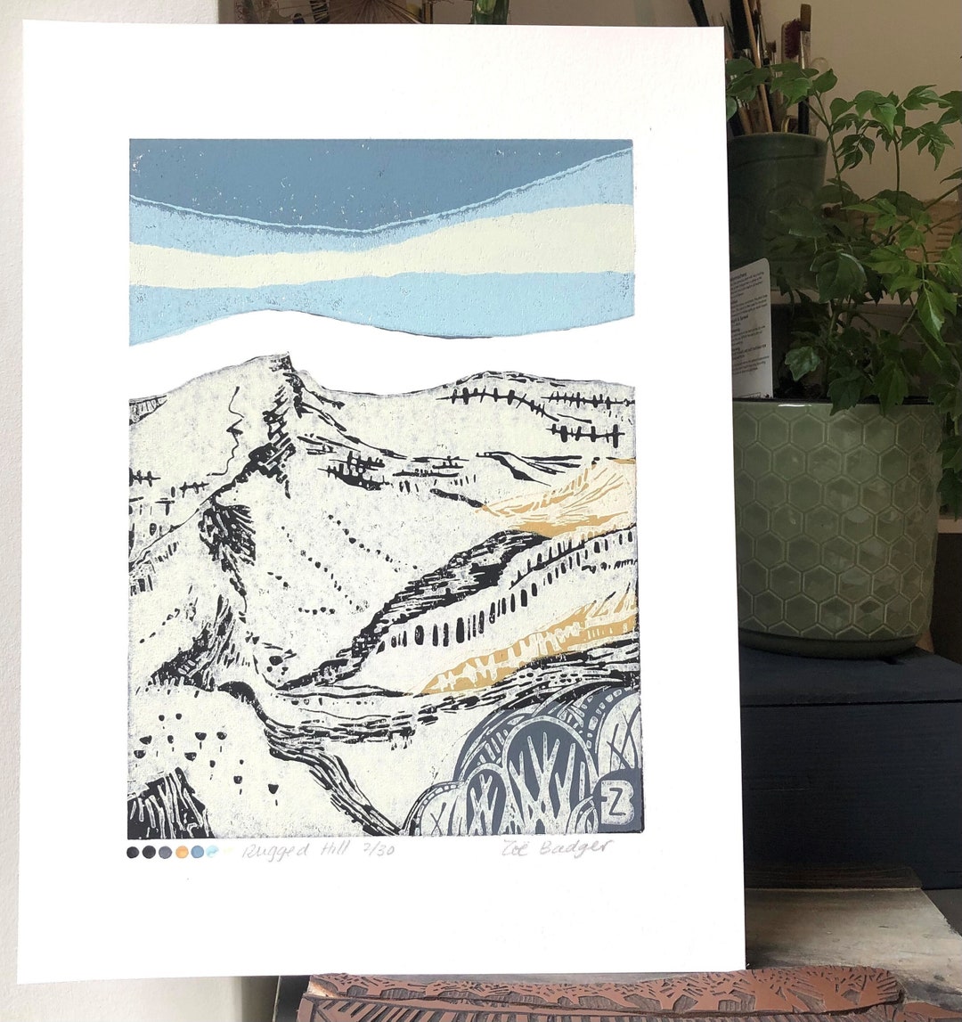 Rugged Hill Landscape Linocut Print - Etsy