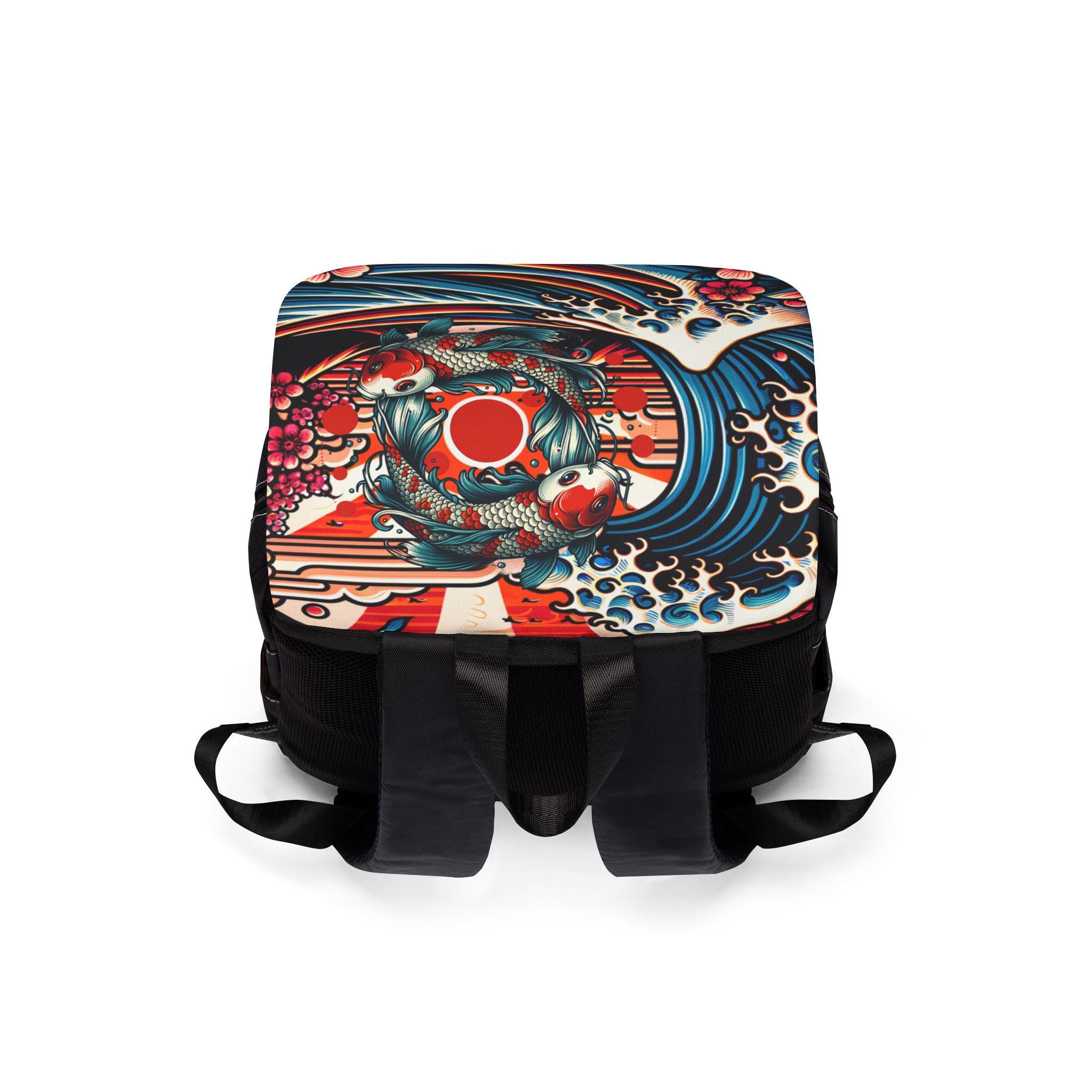 Backpack, Japanese Waves With Koi Fish Design, Travel Bag, School Bag ...